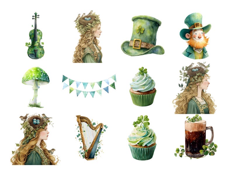 Watercolor St Patrick Day Clipart Bundle, Cute St Patrick Day PNG ...