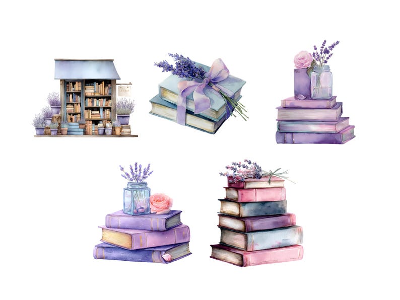 Watercolor Lavender Book Clipart Bundle, Lavender Book Clipart Png ...