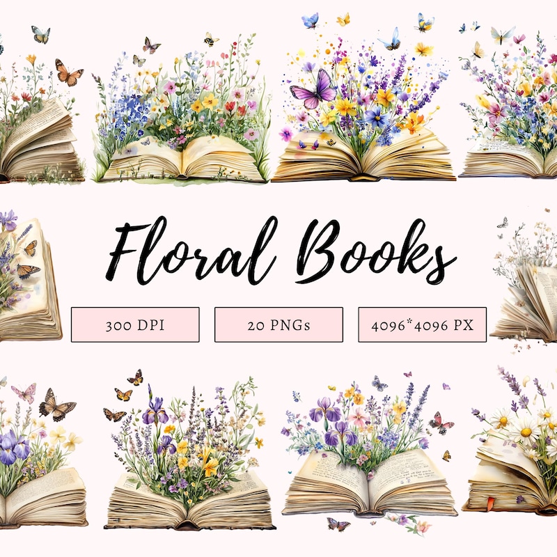 Open Book Flower Clipart - Etsy UK