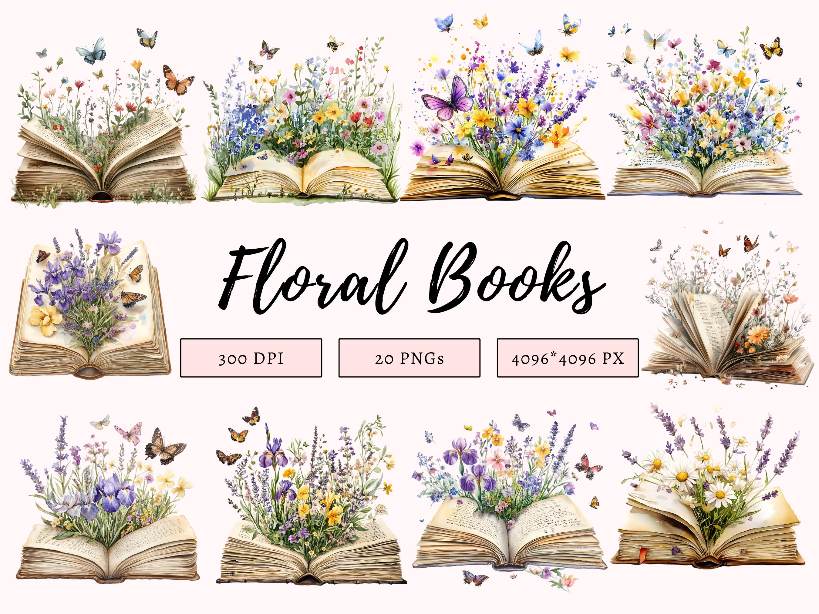 Watercolor Wildflower Book Clipart Png Bundle, Floral Book Clipart ...