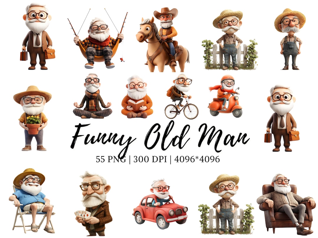 Funny Old Man Clipart Png Bundle, Quirky Old Man Clipart, Funny Grandpa ...