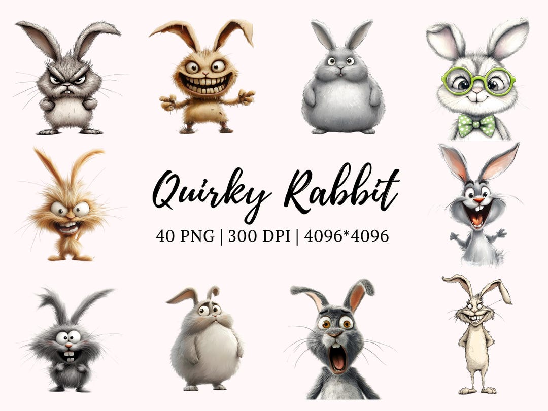 Quirky Rabbit Clipart Png Bundle, Funny Rabbit Clipart, Funny Bunny ...