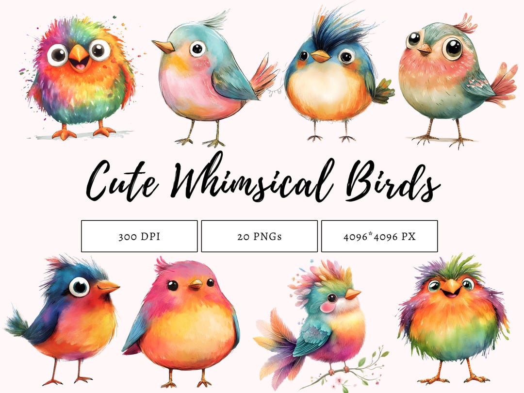 Whimsical Bird Clipart Bundle, Funny Bird Clipart Png, Cute Whimsical ...