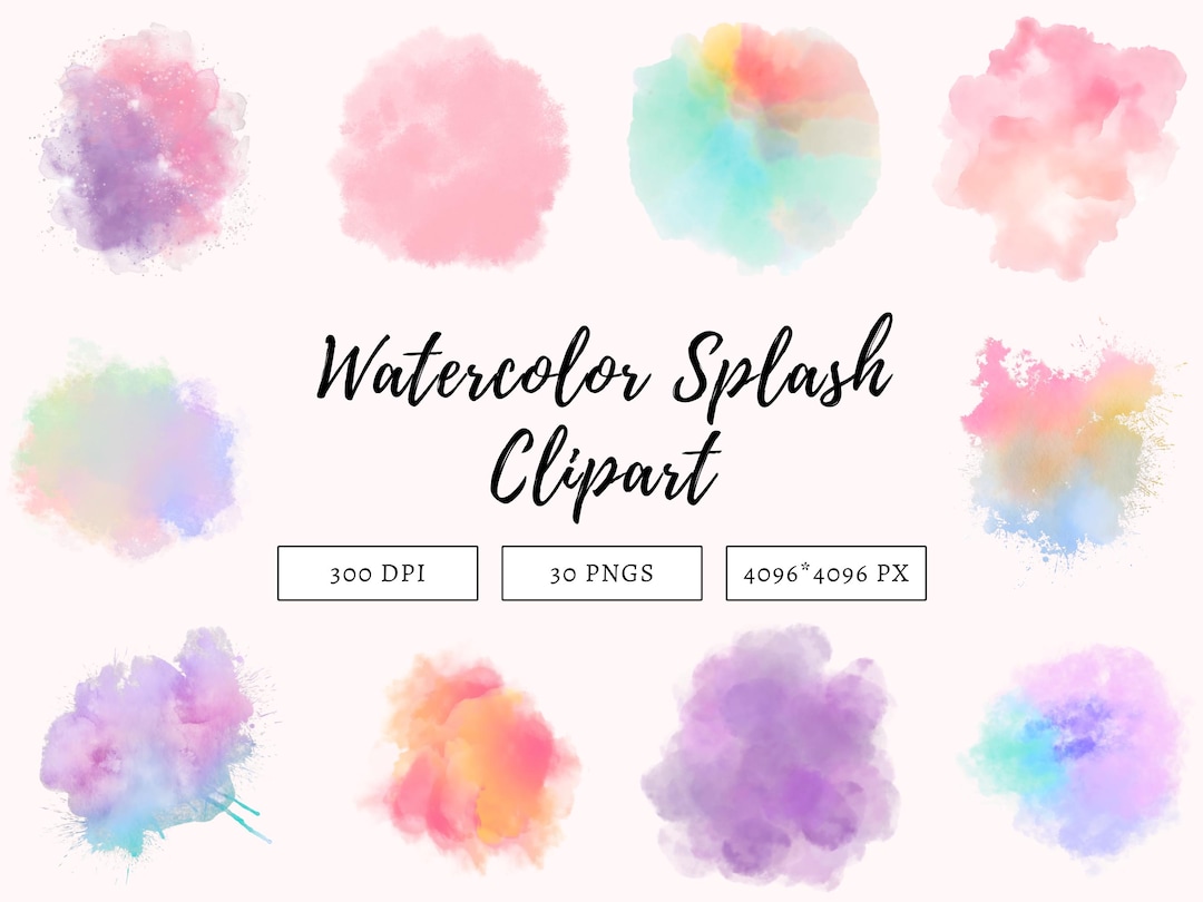 Pastel Watercolor Splash Clipart Bundle Png, Paint Splatter Png ...
