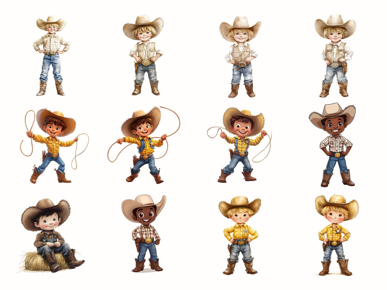 Cute Cowboy Clipart Bundle Png, Watercolor Cowboy Png, Baby Cowboy ...