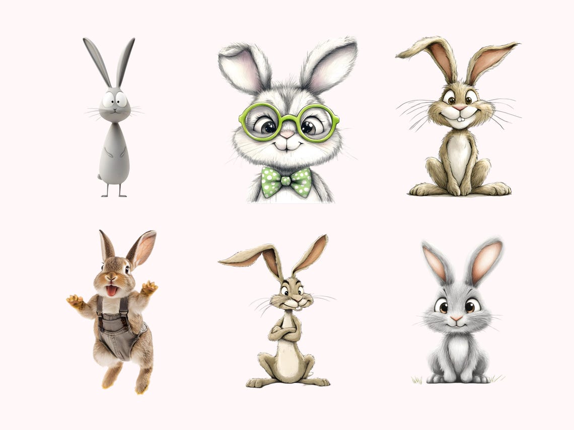 Quirky Rabbit Clipart Png Bundle, Funny Rabbit Clipart, Funny Bunny ...