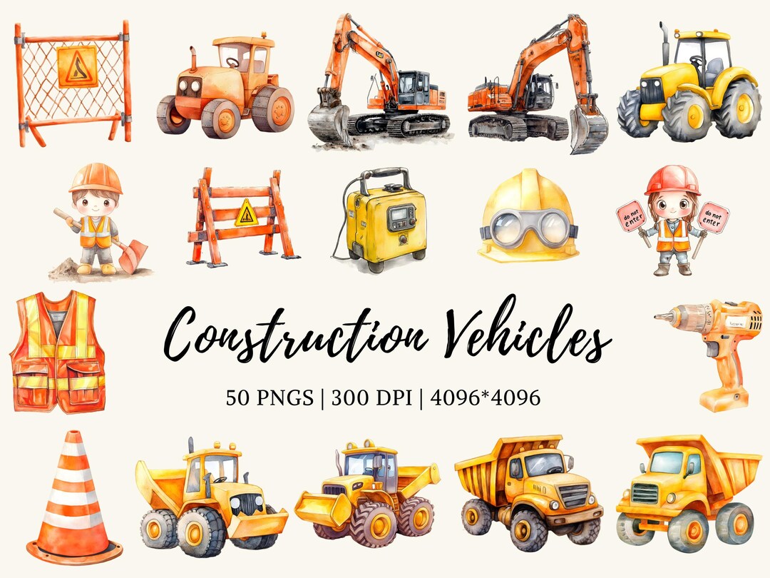 Construction Clipart Bundle, Construction Vehicle Clipart Png Bundle ...
