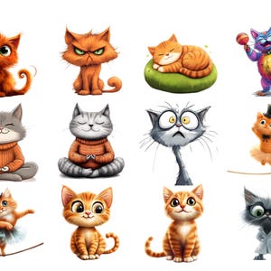 Quirky Cat Clipart Png Bundle, Cat Clipart Png, Funny Cat Clipart, Cute ...