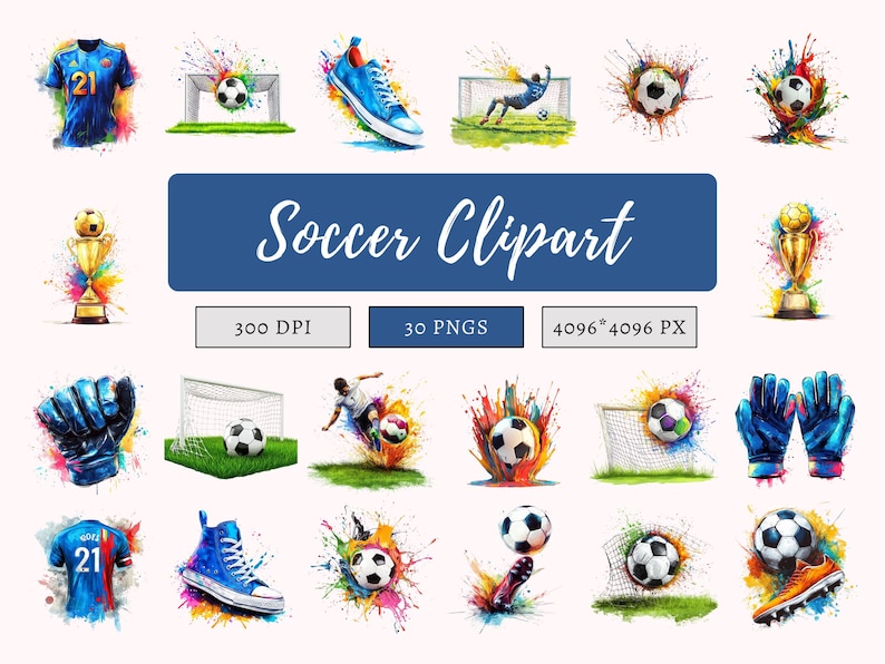 Soccer Clipart Bundle Png, Watercolor Soccer Clipart Png, Soccer ...