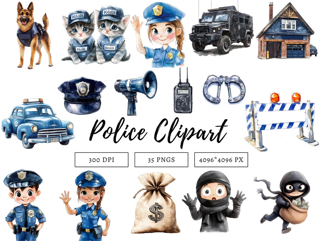 Watercolor Police Clipart Png Bundle, Police Clipart, Cute Police ...