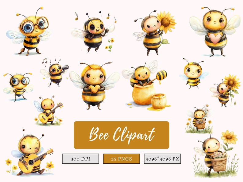 Bee Clipart Png Bundle, Honey Bee Clipart Bundle, Bee Png Bundle, Bee ...