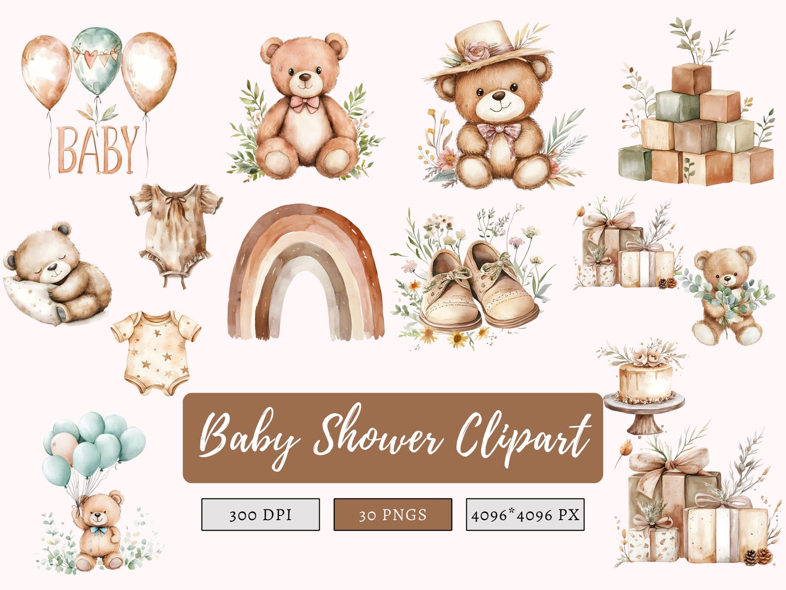 Boho Baby Shower Clipart Bundle Png, New Born Png Bundle, Neutral ...