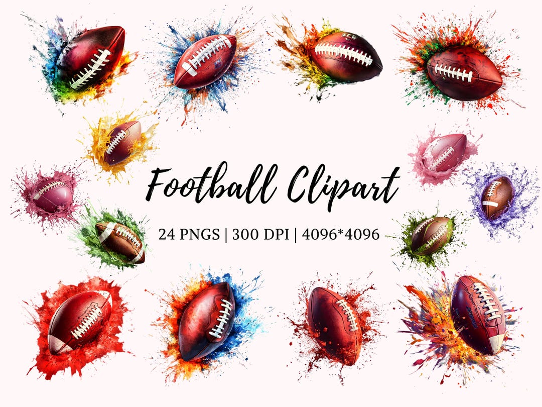 Watercolor Football Clipart Bundle Png, Football Collection Clipart ...