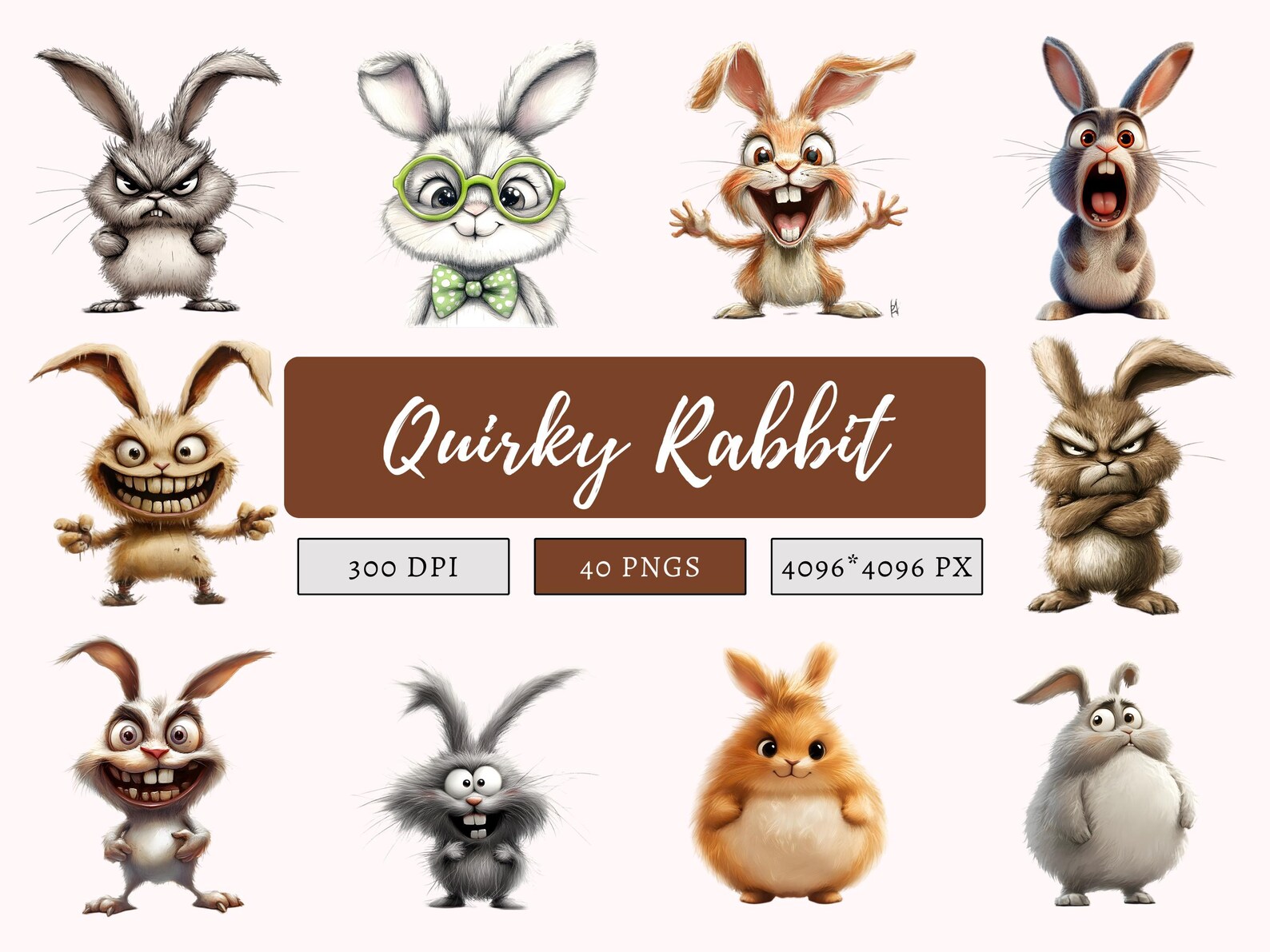 Quirky Rabbit Clipart Png Bundle, Funny Rabbit Clipart, Funny Bunny ...