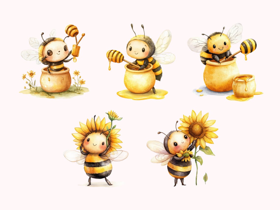 Bee Clipart Png Bundle, Honey Bee Clipart Bundle, Bee Png Bundle, Bee ...