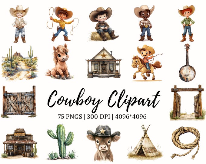 Cute Cowgirl Clipart - Cute Cowboy Clipartwatercolor Clipart - Wild ...