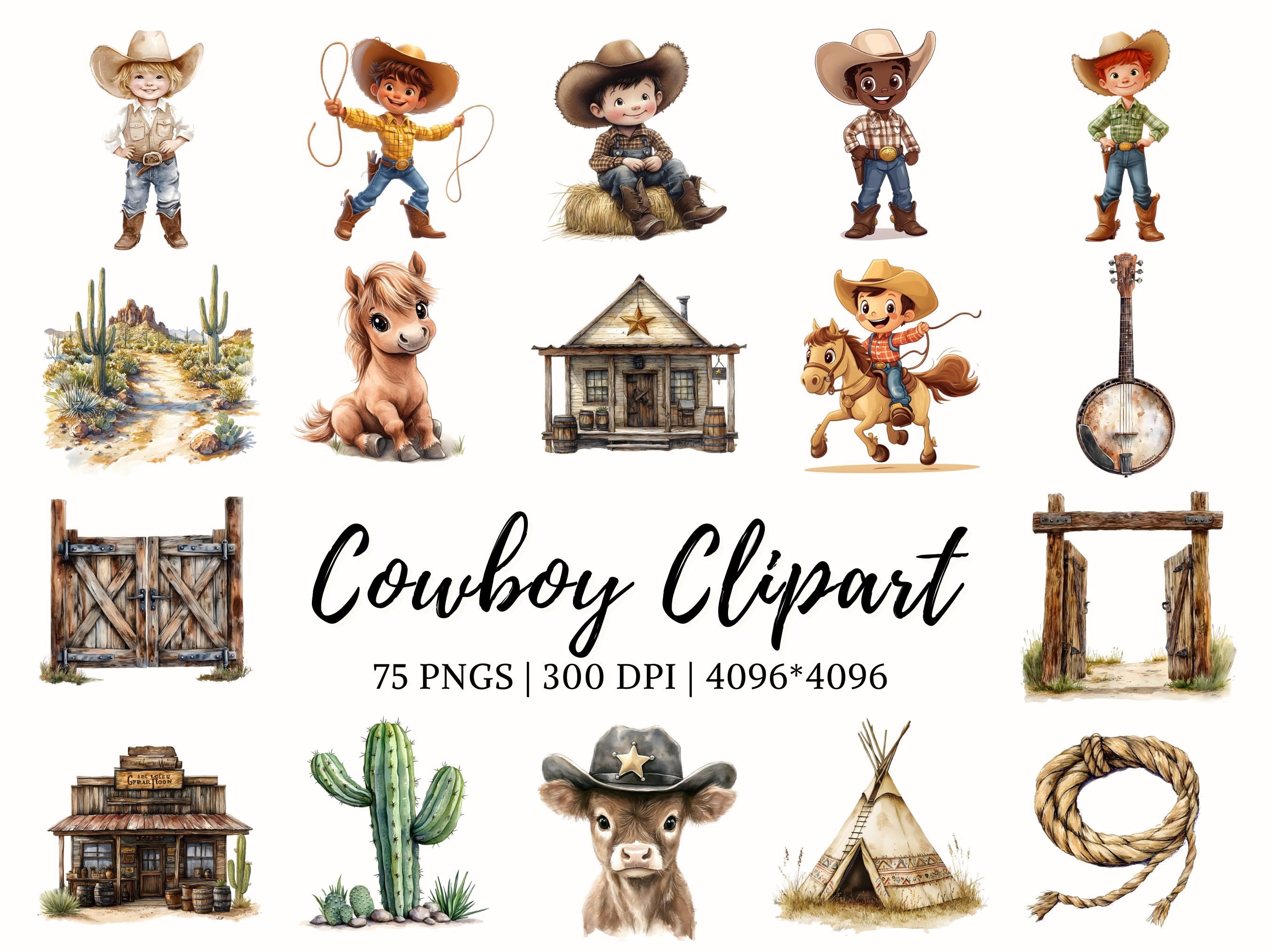 Cute Cowboy Clipart Bundle Png, Watercolor Cowboy Png, Baby Cowboy ...