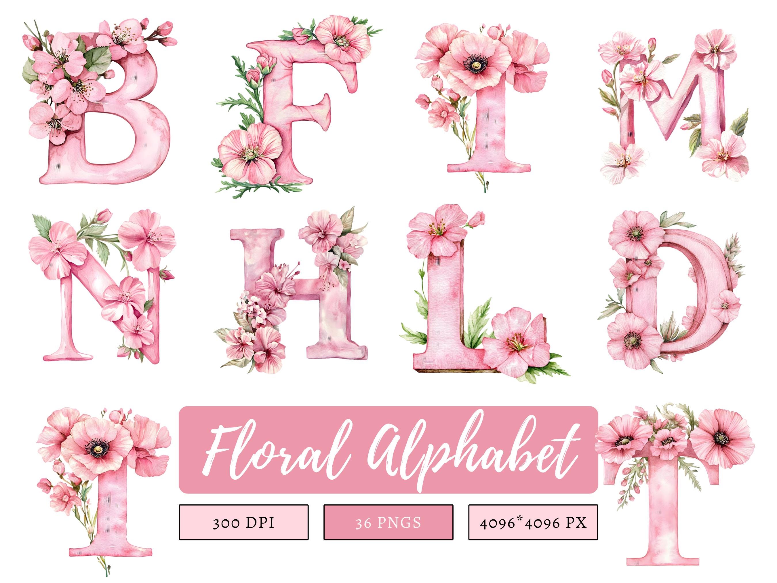 Floral Alphabet Clipart, Alphabet Png Bundle, Flower Alphabet Png ...
