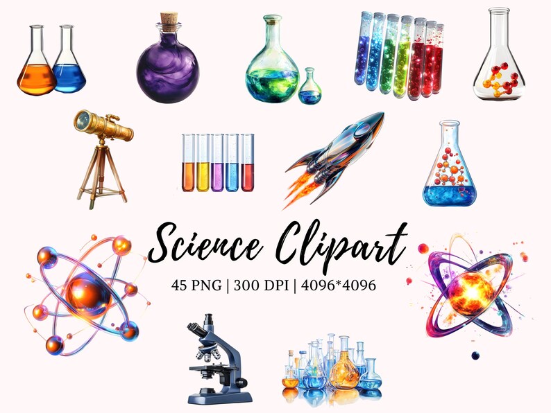 Science Clipart Bundle Png, Science Equipment Clipart, Science Stickers ...
