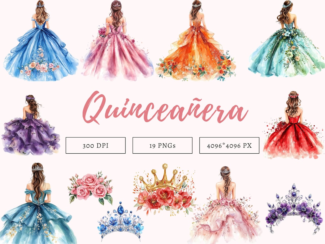 Watercolor Quinceanera Clipart Set, Quinceanera Png, Quinceanera ...