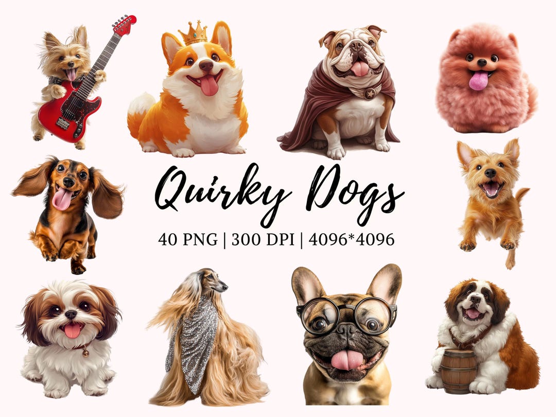 Quirky Dog Clipart Png Bundle, Watercolor Quirky Dog Clipart, Quirky ...