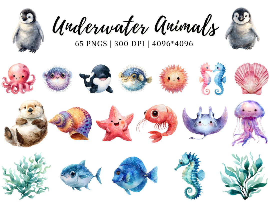 65 Cute Sea Animal Clipart Bundle, Under the Sea Clipart Set ...