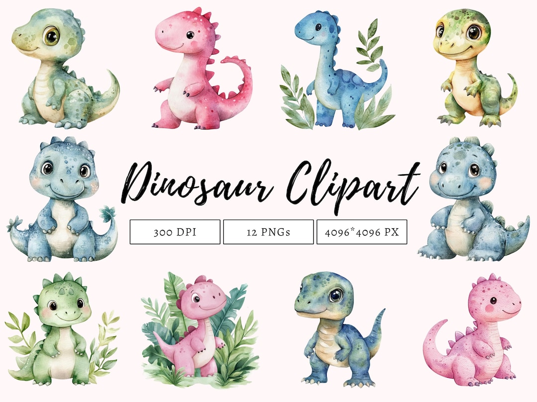 Cute Dinosaur Clipart Bundle, Baby Dinosaur Clipart, Cute Baby Dinosaur ...
