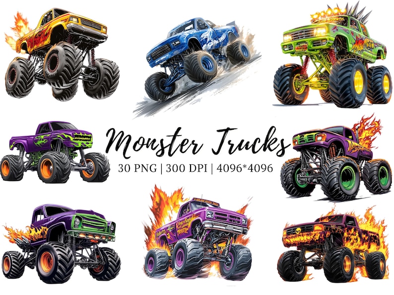 Monster Truck Clipart Bundle Png, Extreme Offroad Vehicle Clipart ...