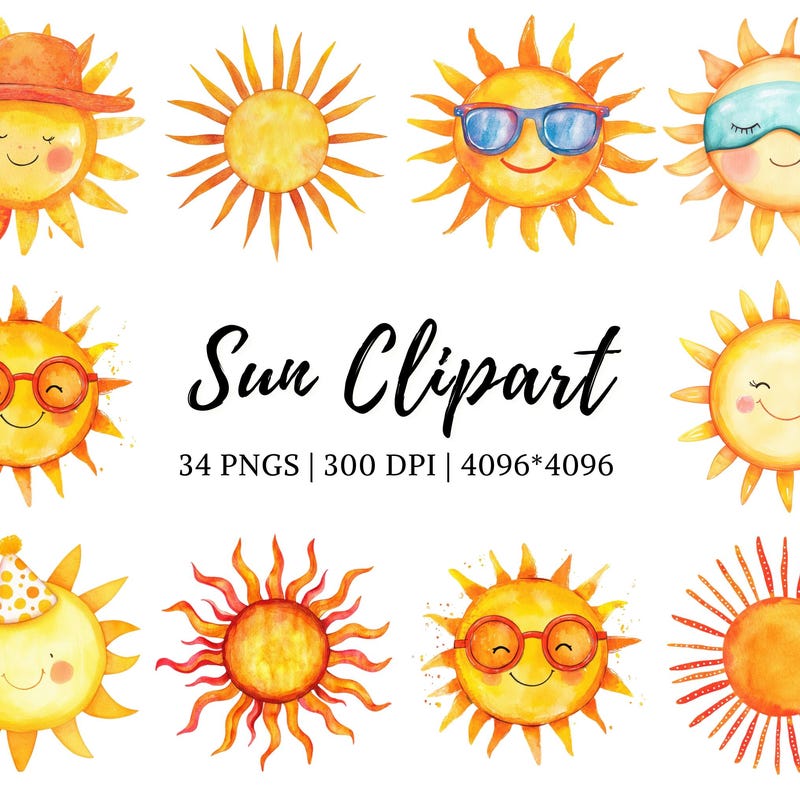 Watercolor Sun - Etsy