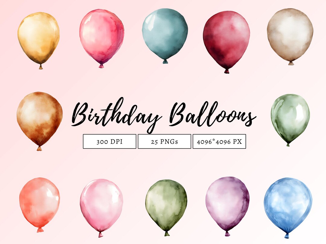 Birthday Balloon Clipart Bundle, Party Balloon Clipart, Birthday Décor ...