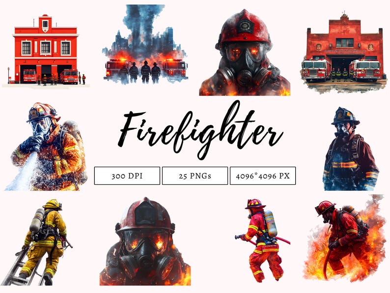 Fire Fighter Clipart Png Bundle, Fire Department Clipart, Fire Truck ...