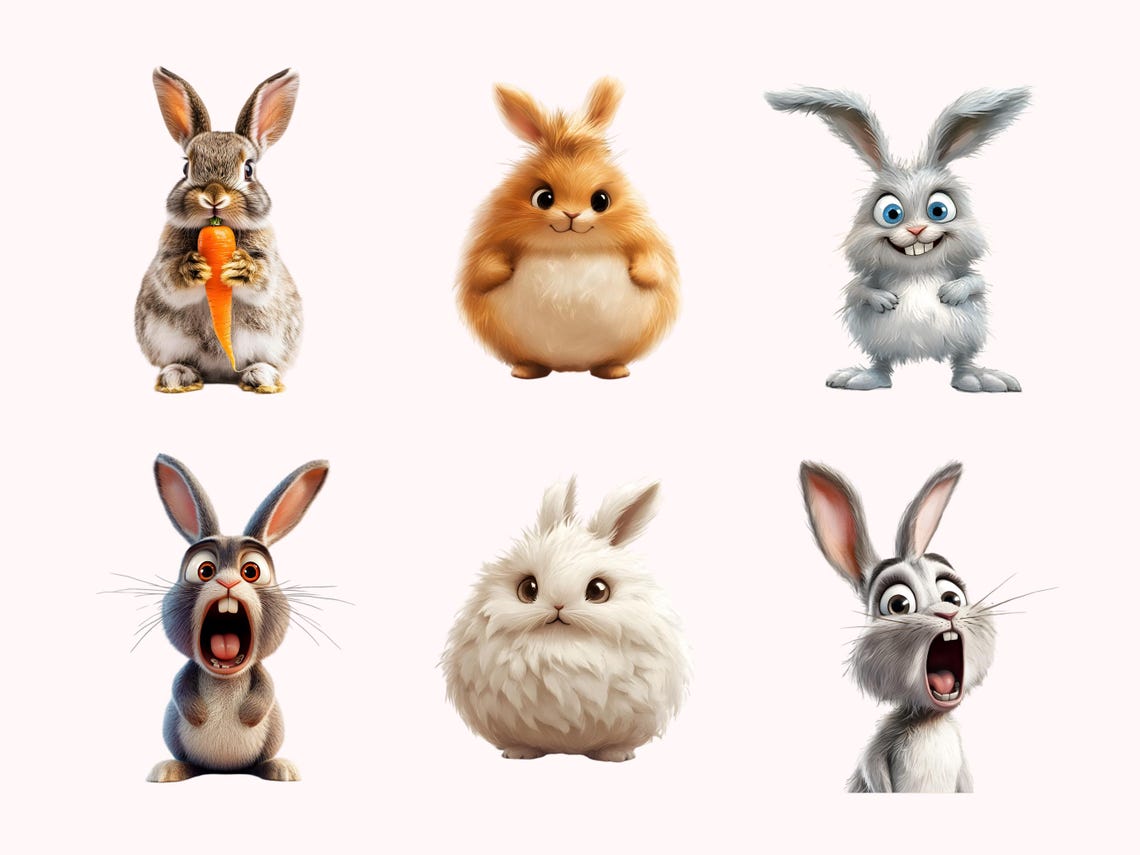 Quirky Rabbit Clipart Png Bundle, Funny Rabbit Clipart, Funny Bunny ...
