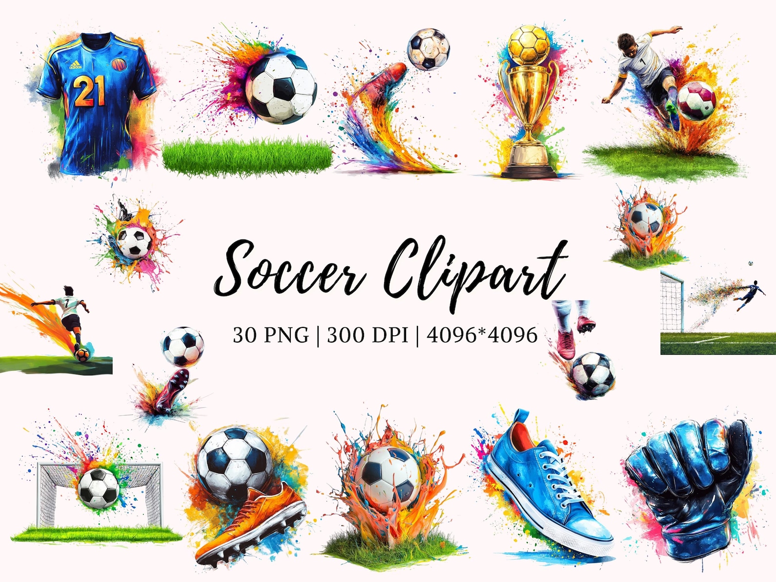 Soccer Clipart Bundle Png, Watercolor Soccer Clipart Png, Soccer ...