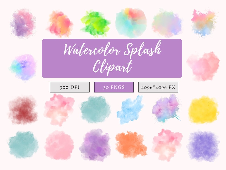 Pastel Watercolor Splash Clipart Bundle Png, Paint Splatter Png ...