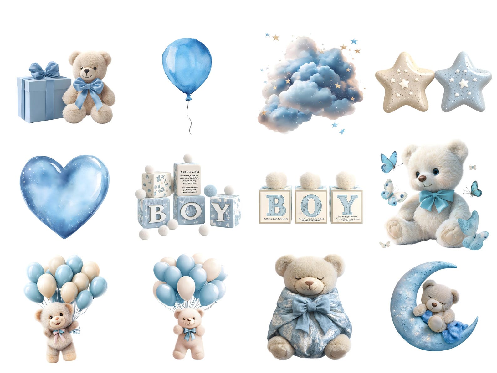 Teddy Bear Clipart Png, Blue Teddy Bear Clipart Bundle Png, Watercolor Teddy Bear Clipart, Baby ...