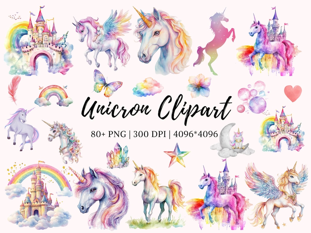 Unicorn Clipart Bundle Png, Rainbow Unicorn Bundle Clipart Png, Unicorn ...