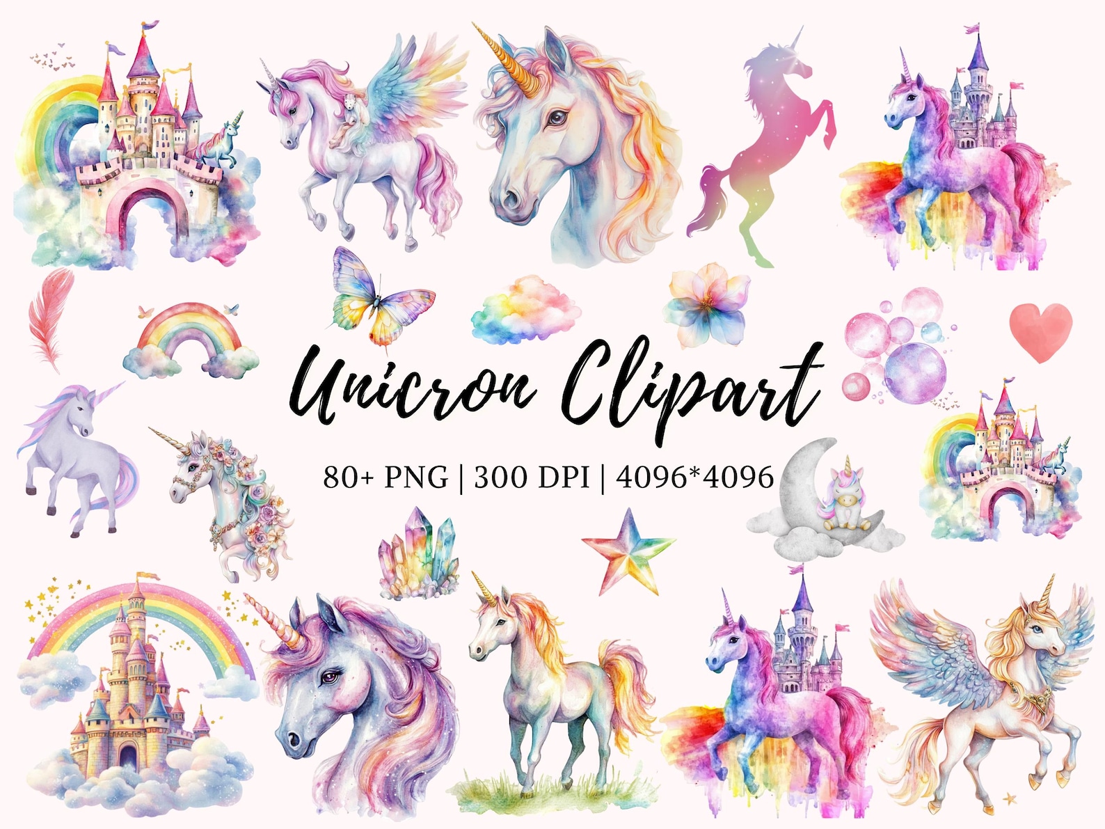 Unicorn Clipart Bundle Png, Rainbow Unicorn Bundle Clipart Png, Unicorn ...