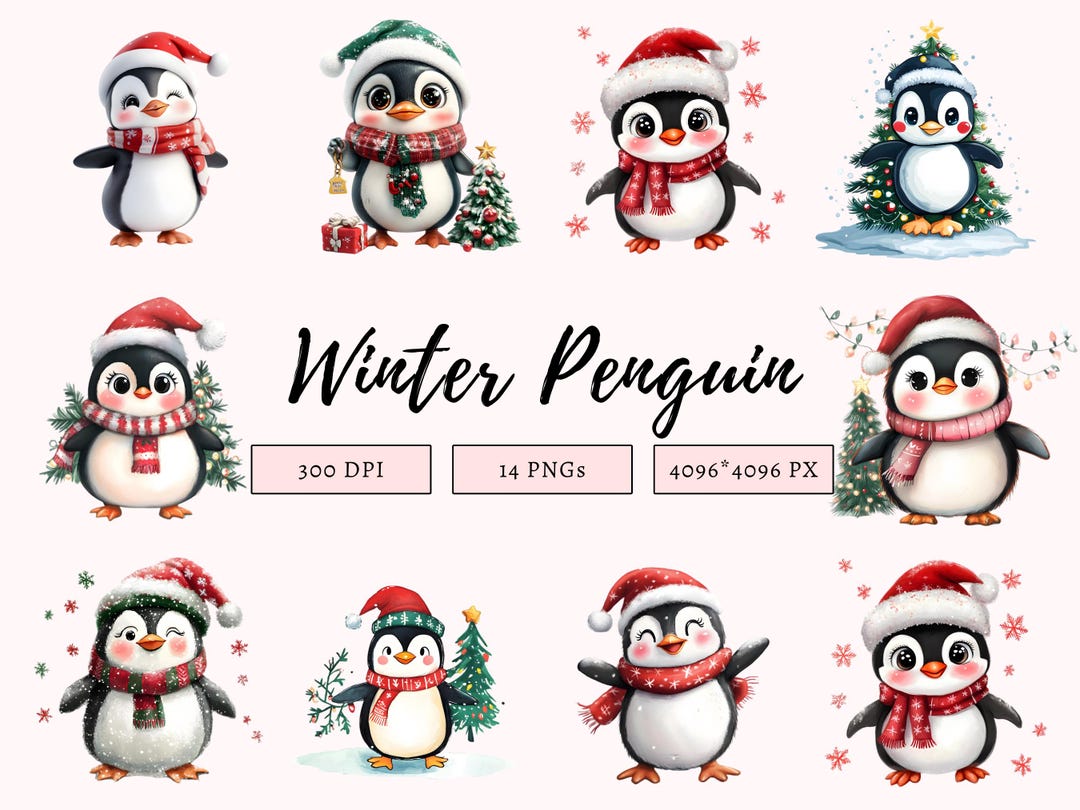 14 Penguin Clipart Bundle Png, Christmas Penguin Clipart Bundle ...