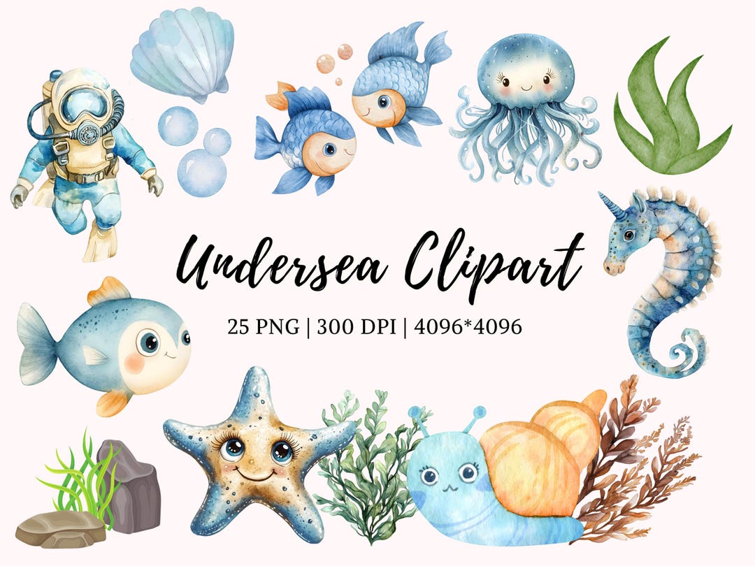 Sea Animal Clipart Bundle Png, Undersea Watercolor Clipart Bundle ...
