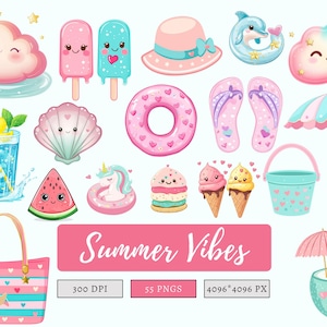 Summer Vibes Clipart Png Bundle, Summer Clipart Png, Watercolor Beach ...