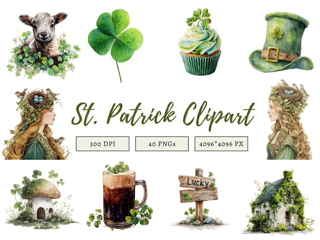 Watercolor St Patrick Day Clipart Bundle, Cute St Patrick Day PNG ...