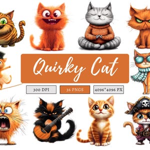 Quirky Cat Clipart Png Bundle, Cat Clipart Png, Funny Cat Clipart, Cute ...