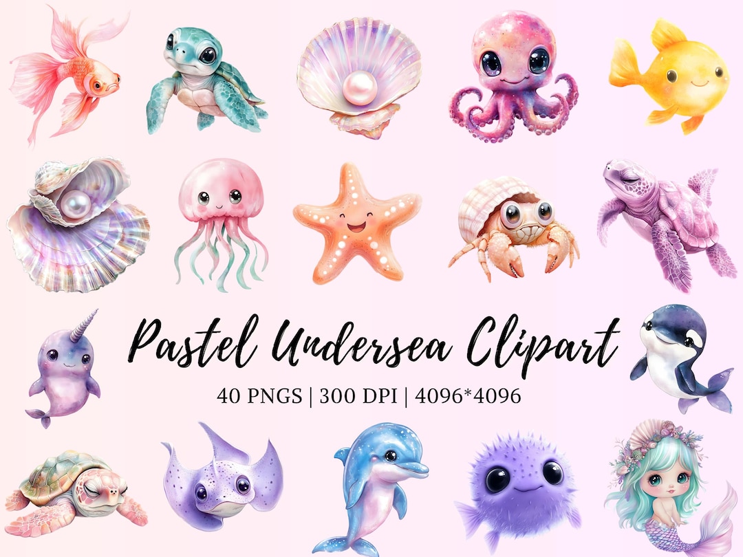 Watercolor Undersea Clipart Png Bundle, Pastel Undersea Clipart Png ...