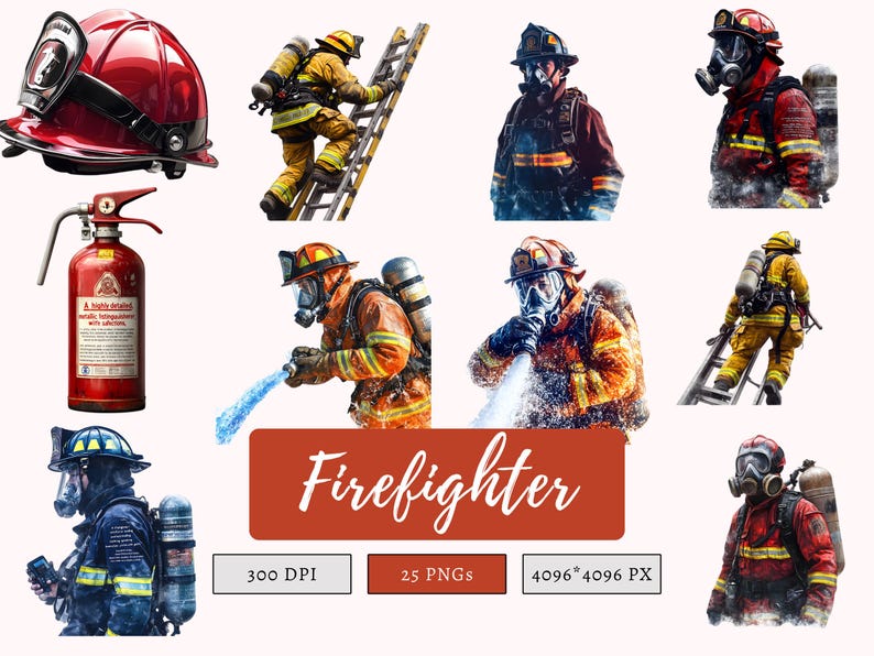 Fire Fighter Clipart Png Bundle, Fire Department Clipart, Fire Truck ...