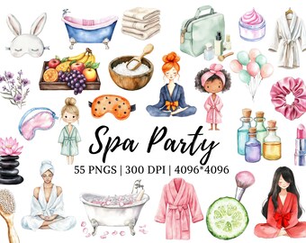 Watercolor Spa Party Clipart, Spa Party Clipart Png Bundle, 51 Spa ...