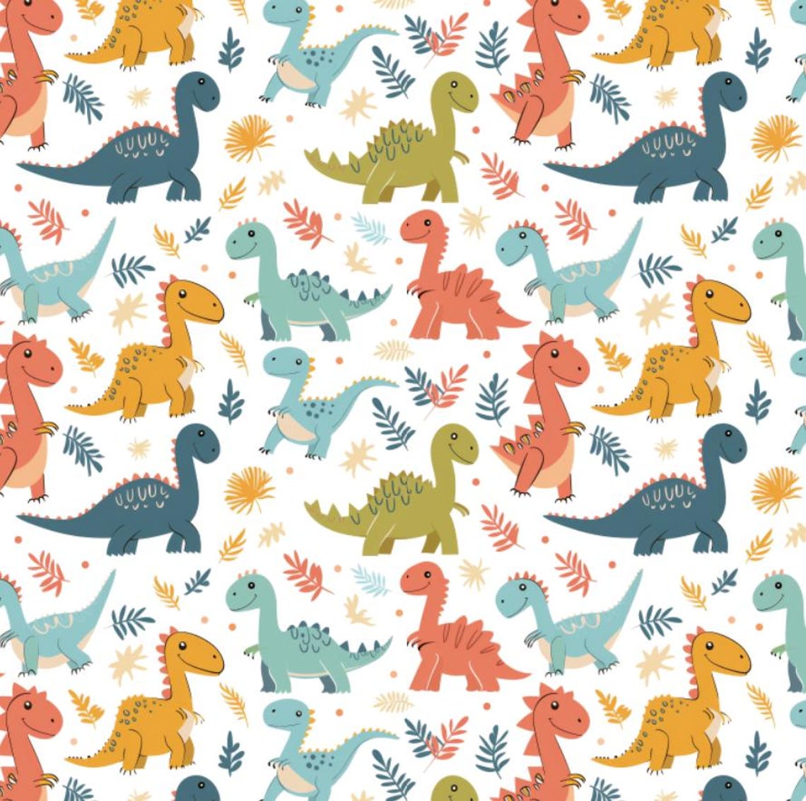 Cute Colorful Dinosaur Pattern Fabric - Cute Dinosaur 100% Cotton ...