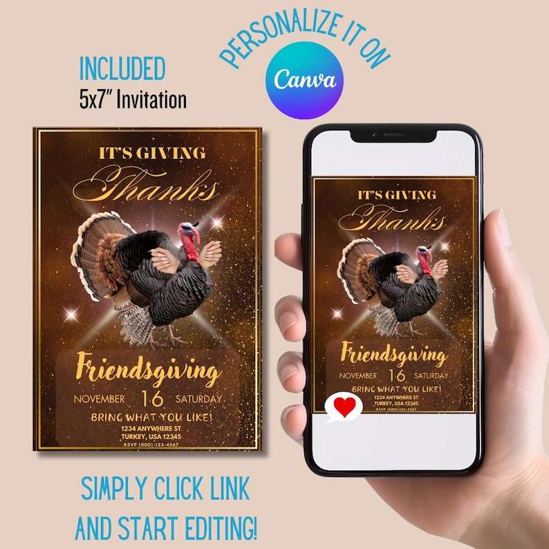 EDITABLE Thanksgiving Invitation Template, Friendsgiving, Party Flyer ...