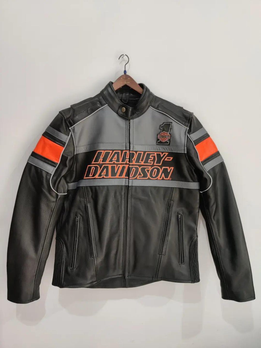 Handmade Genuine Cowhide Leather Biker Racing Jacket, Harley Davidson ...