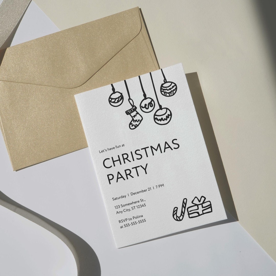 Hand Drawn Christmas Invitation, Doodle Illustration, Holiday Card ...