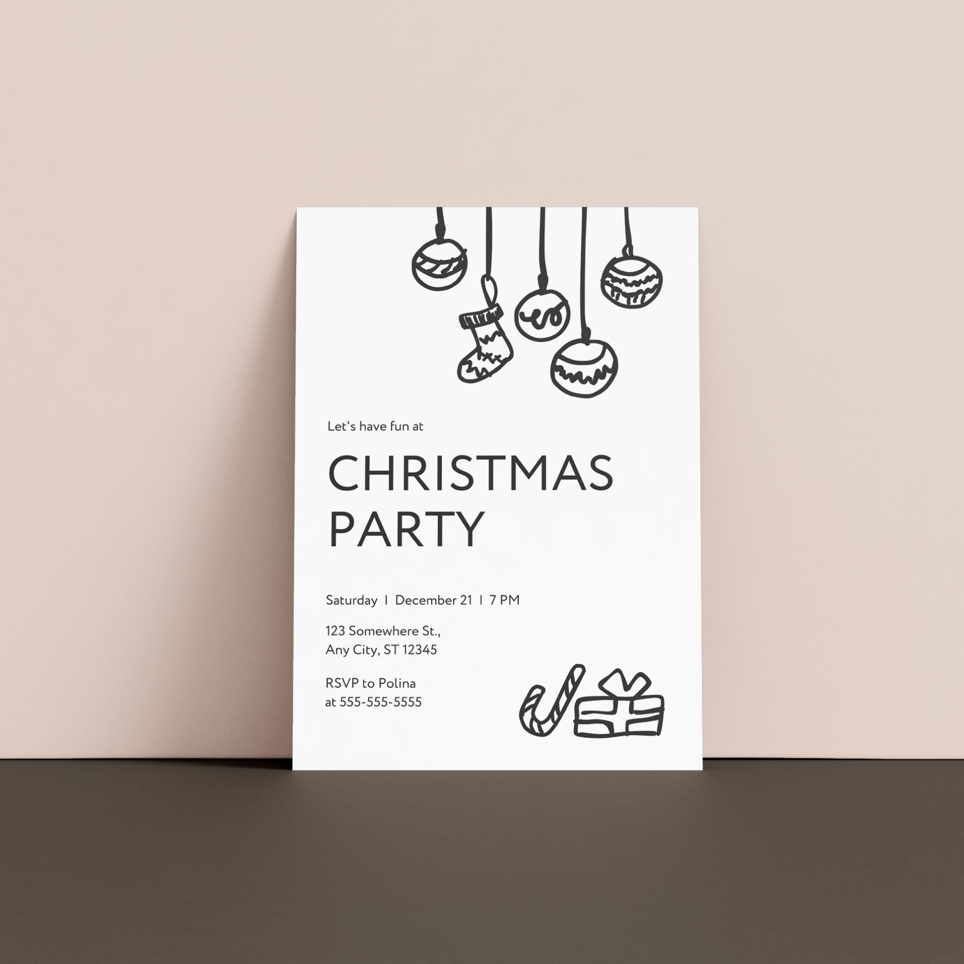 Hand Drawn Christmas Invitation, Doodle Illustration, Holiday Card ...